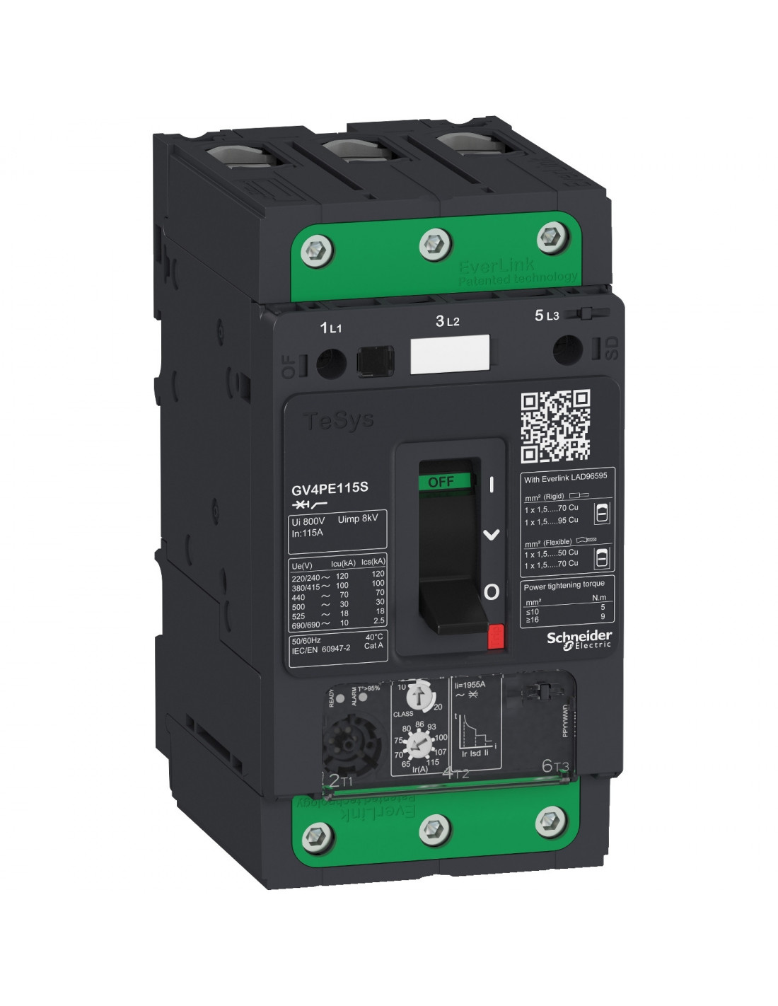 TeSys GV disjoncteur magnéto-thermique In 115A 50kA Everlink SCHNEIDER ...